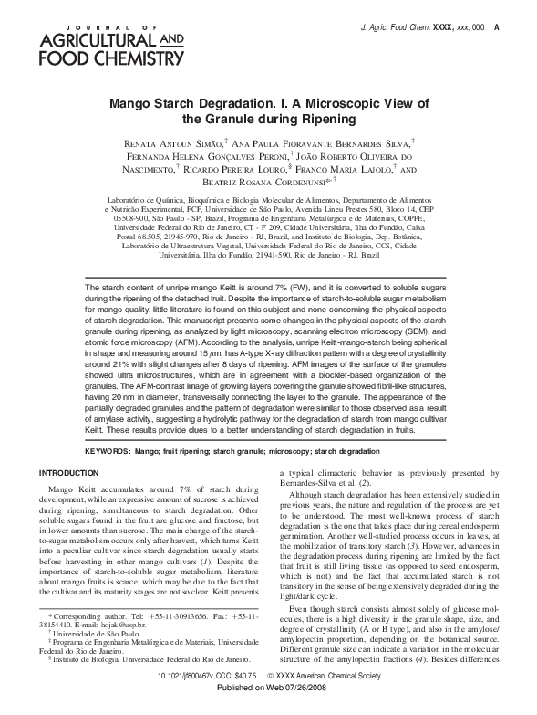 (PDF) Mango Starch Degradation. I. A Microscopic View of the Granule ...
