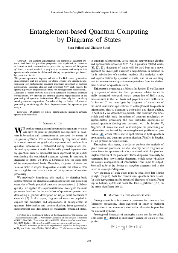 (PDF) Entanglement-based Quantum Computing by Diagrams of States