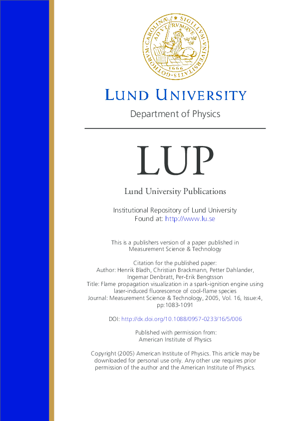 Pdf Flame Propagation Visualization In A Spark Ignition Engine Using Laser Induced