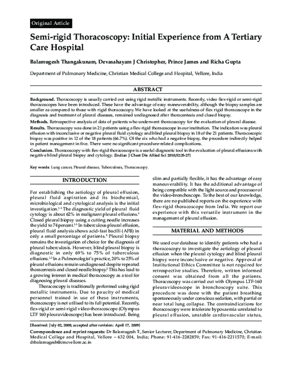 (PDF) Semi-rigid thoracoscopy: initial experience from a tertiary care ...