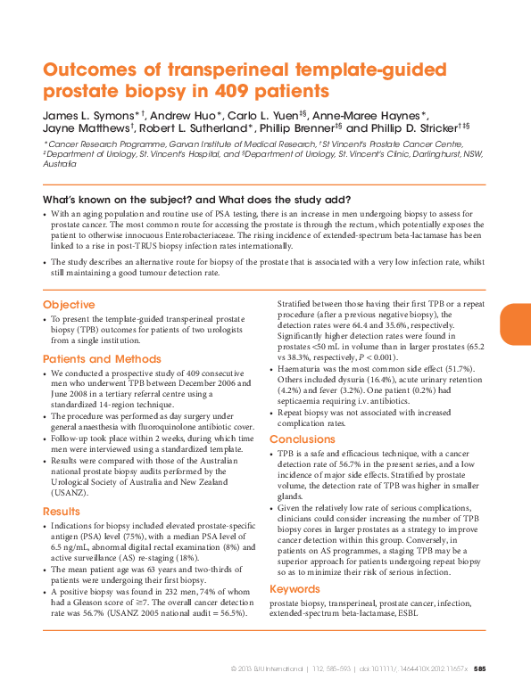(PDF) The morbidity of transperineal template-guided prostate mapping ...