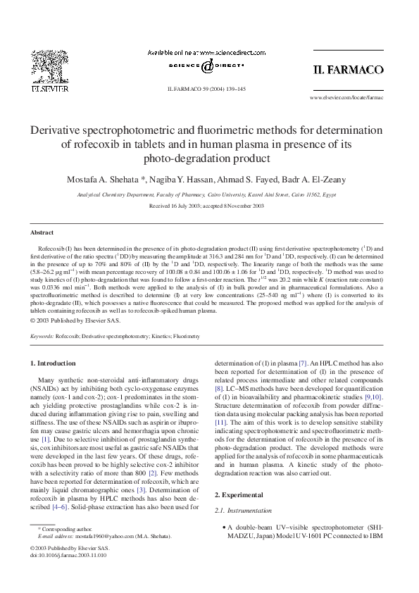 (PDF) Derivative spectrophotometric and fluorimetric methods for ...