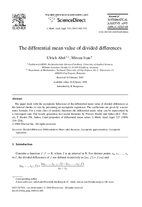 (PDF) The differential mean value of divided differences