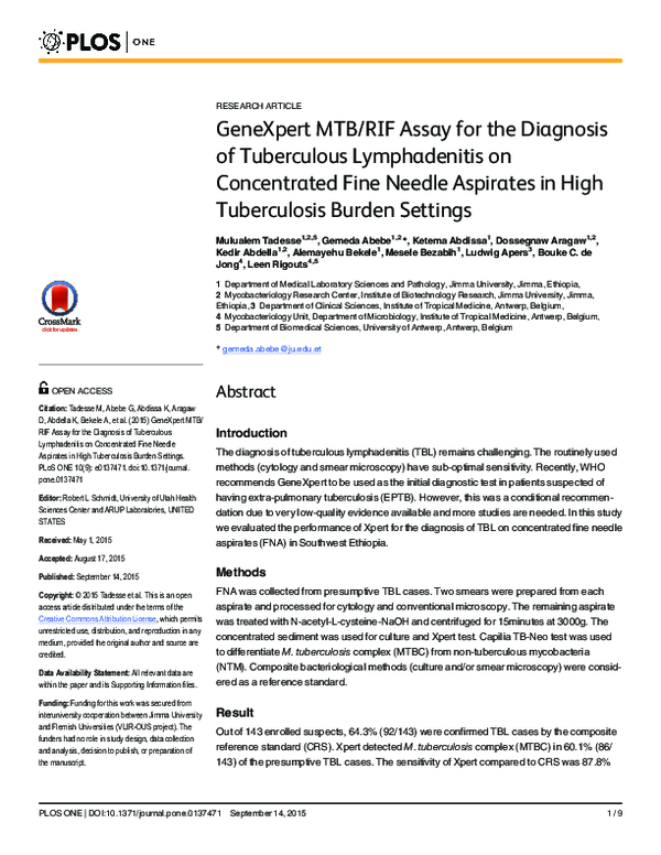 (PDF) GeneXpert MTB/RIF Assay for the Diagnosis of Tuberculous ...
