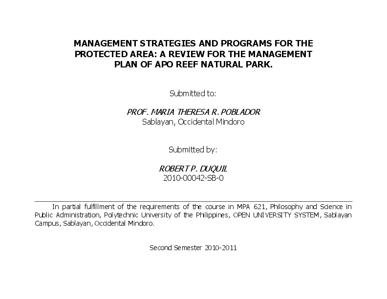 (PDF) MANAGEMENT STRATEGIES AND PROGRAMS FOR THE PROTECTED AREA: A ...