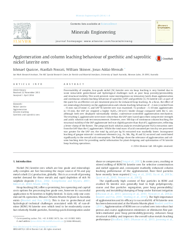 (PDF) Agglomeration and column leaching behaviour of goethitic and ...