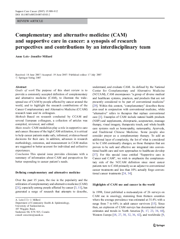 (PDF) Biologically-Based Complementary and Alternative Medicine (CAM) Use in Cancer Patients ...