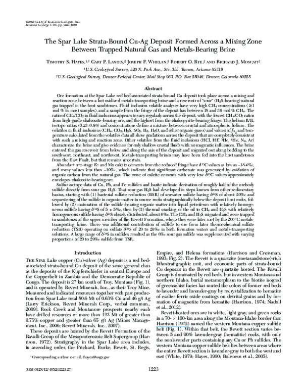 (PDF) The Spar Lake Strata-Bound Cu-Ag Deposit Formed Across a Mixing ...
