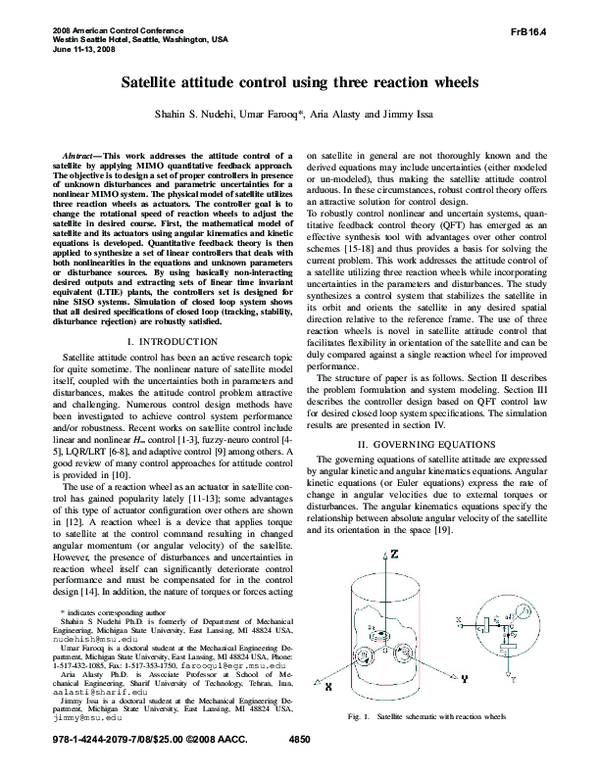 (PDF) Satellite attitude control using three reaction wheels