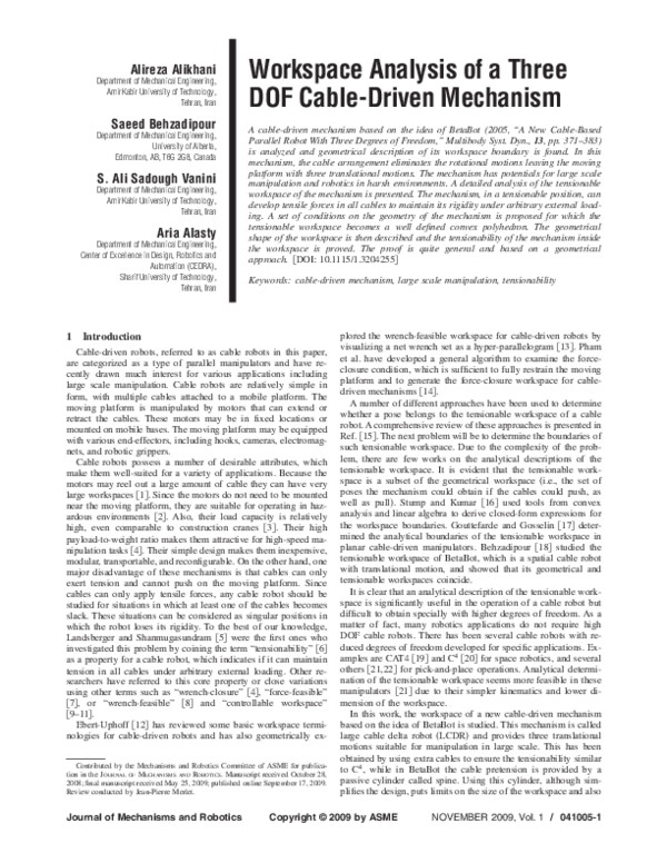 (PDF) Workspace analysis of a three dof cable-driven mechanism