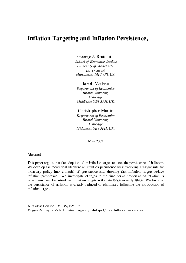 (PDF) Inflation targeting and inflation persistence in Asia–Pacific