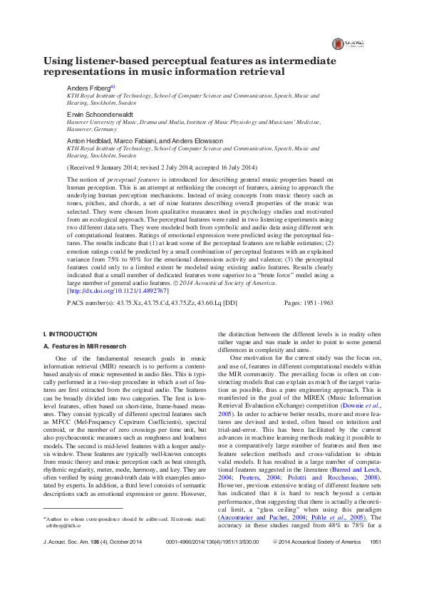 (PDF) Listener-based Features in Music Retrieval