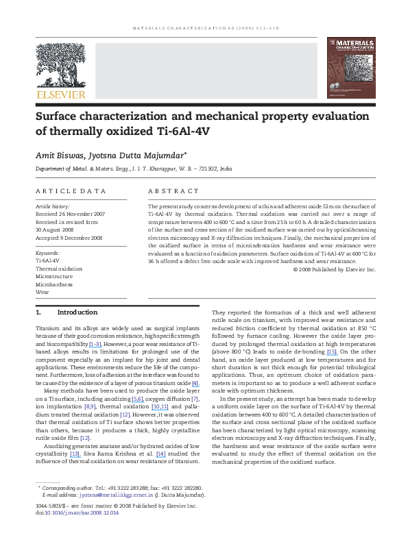 (PDF) Surface Characterization and Mechanical Properties’ Evaluation of ...