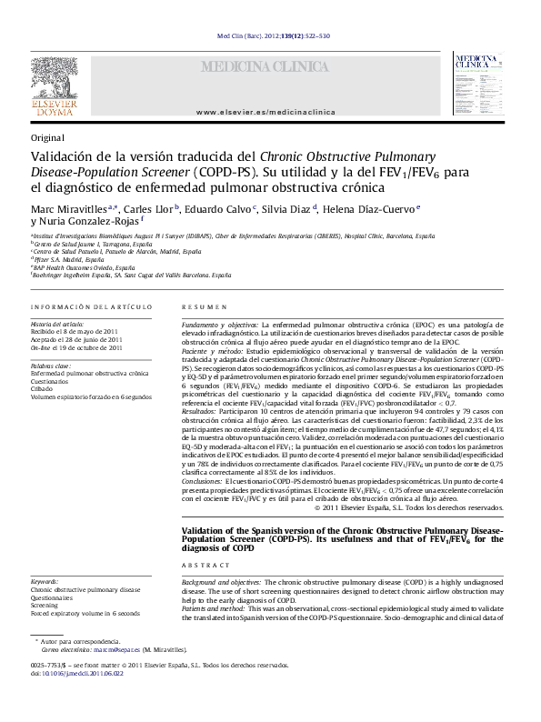 (PDF) [Validation of the Spanish version of the Chronic Obstructive ...