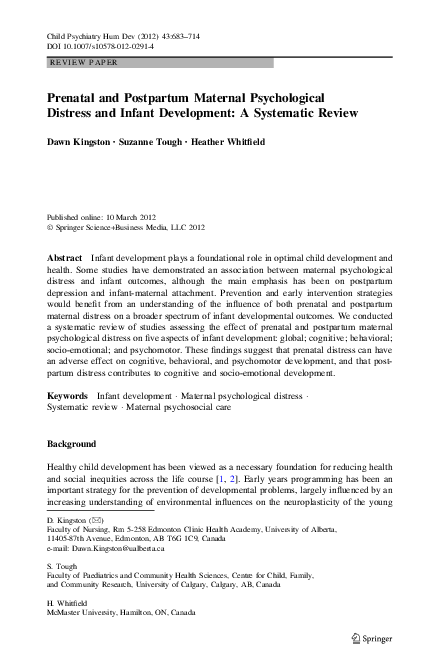 (PDF) Prenatal and Postpartum Maternal Psychological Distress and ...