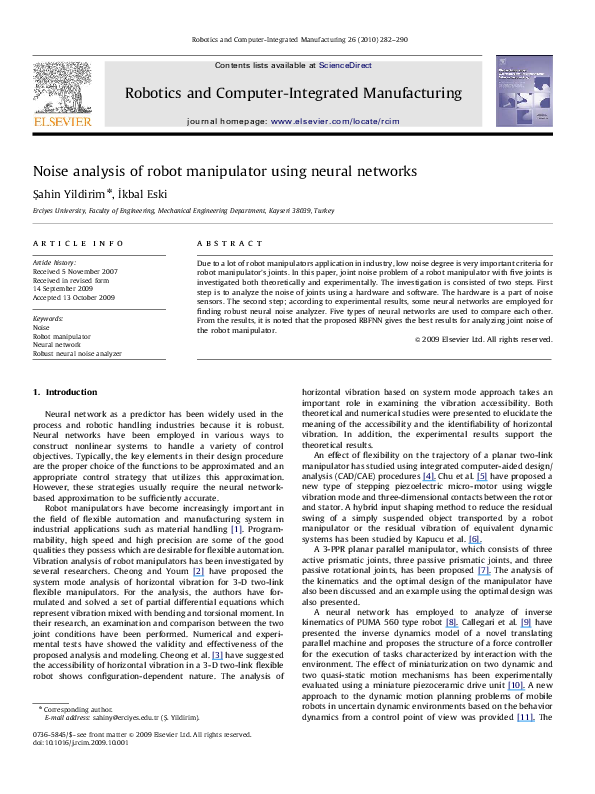 (PDF) Noise analysis of robot manipulator using neural networks