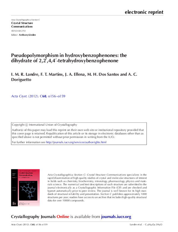 (PDF) Pseudopolymorphism in hydroxybenzophenones: the dihydrate of 2,2 ...