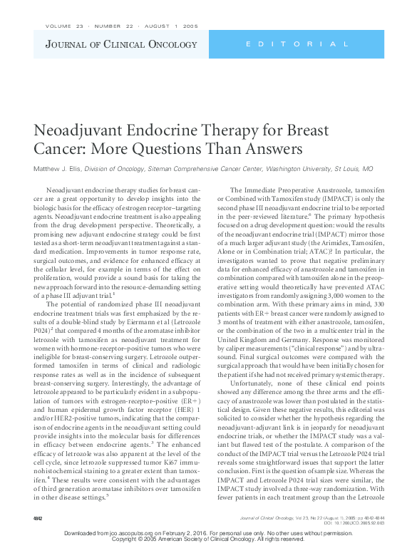 (PDF) Neoadjuvant endocrine therapy for breast cancer: past, present ...
