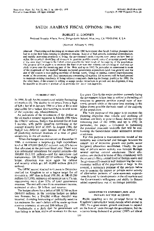 (PDF) Saudi Arabia's fiscal options: 1986–1992