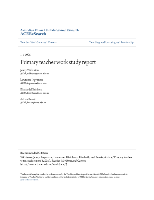 (PDF) Primary teacher work study report