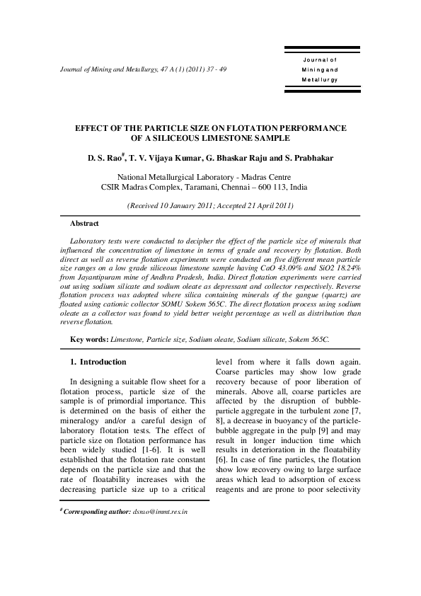 (PDF) Effect of particle size on flotation performance of complex ...