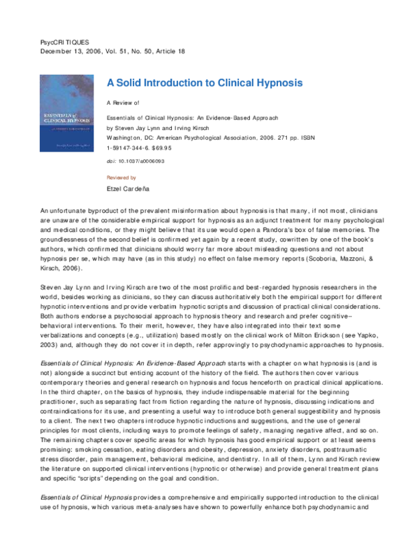 (PDF) Essentials of clinical hypnosis: An evidence-based approach