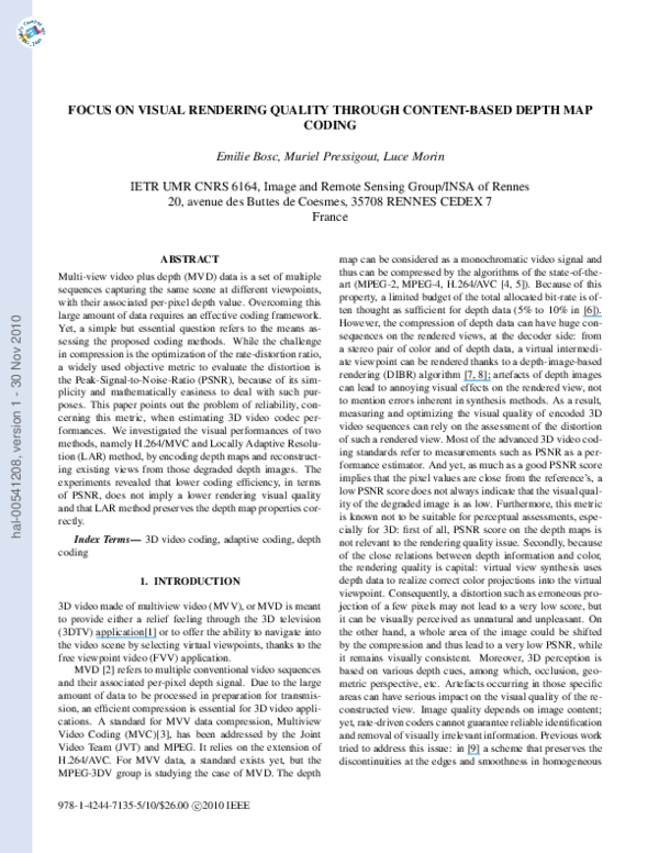 Pdf Focus On Visual Rendering Quality Through Content Based Depth Map Coding