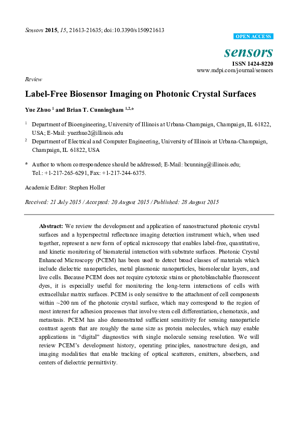 (PDF) Label-Free Biosensor Imaging on Photonic Crystal Surfaces