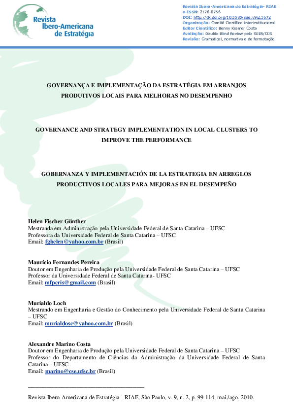 (PDF) GOVERNANCE AND STRATEGY IMPLEMENTATION IN LOCAL CLUSTERS TO ...