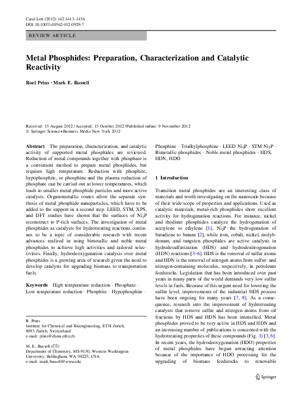 (PDF) Metal Phosphides: Preparation, Characterization and Catalytic ...