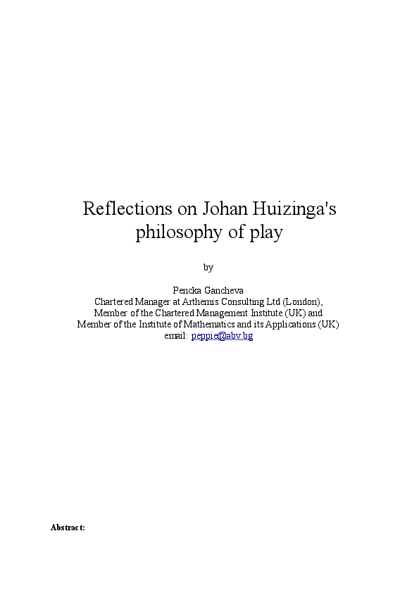 Reflections on Johan Huizinga's philosophy of play