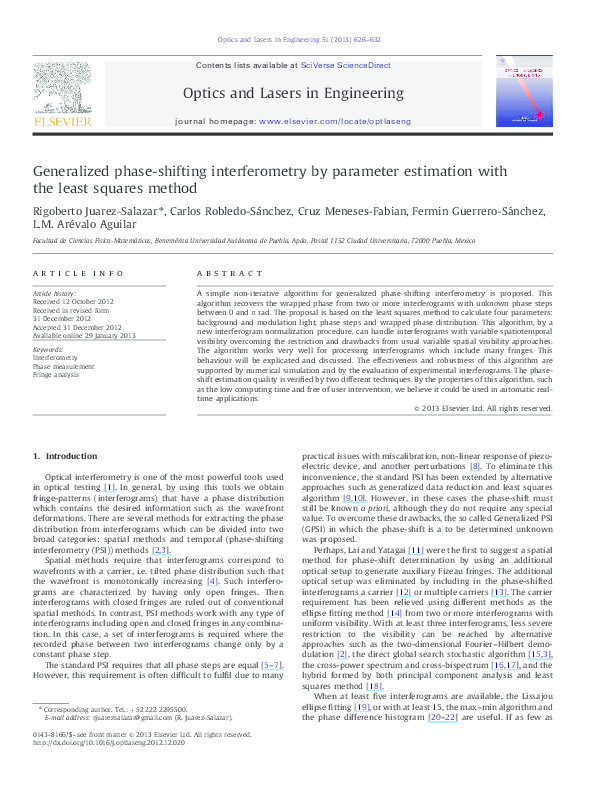(PDF) Generalized phase-shifting interferometry by parameter estimation with the least squares ...