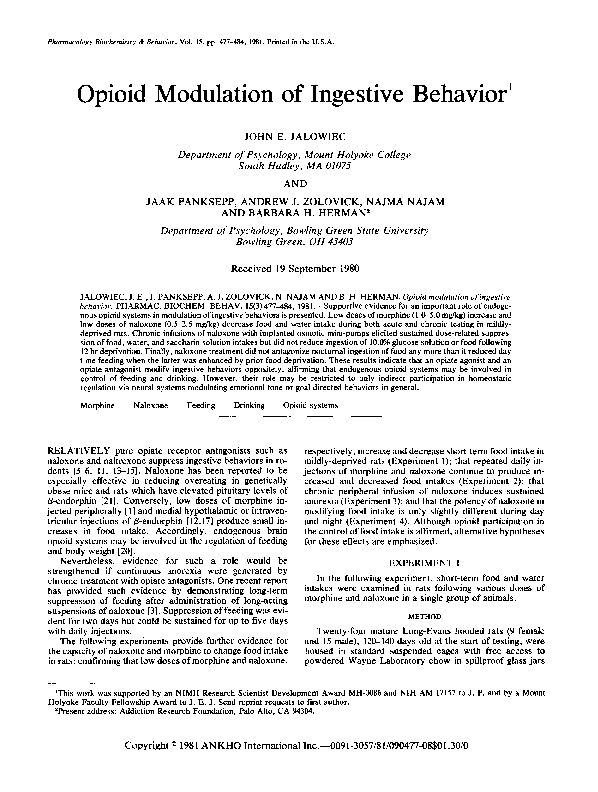 (PDF) Opioid modulation of ingestive behavior