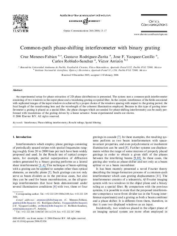 Pdf Common Path Phase Shifting Interferometer With Binary Grating