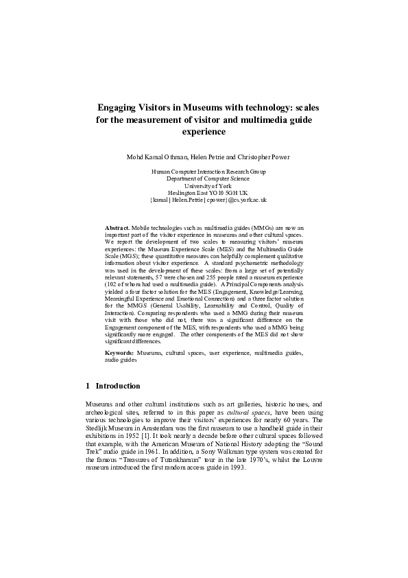 (PDF) Engaging Visitors in Museums with Technology: Scales for the ...