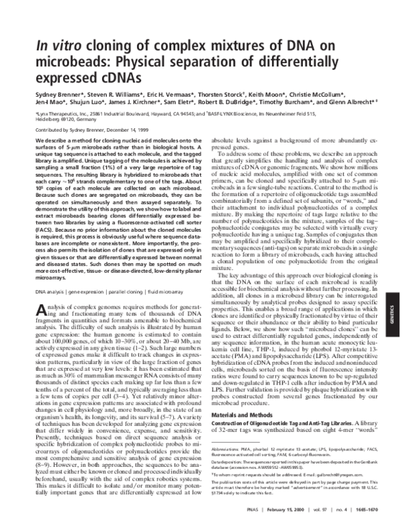 (PDF) In vitro cloning of complex mixtures of DNA on microbeads ...