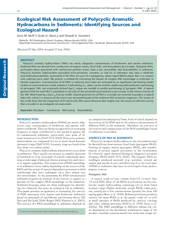 (PDF) Ecological Risk Assessment of Polycyclic Aromatic Hydrocarbons in Sediments: Identifying ...