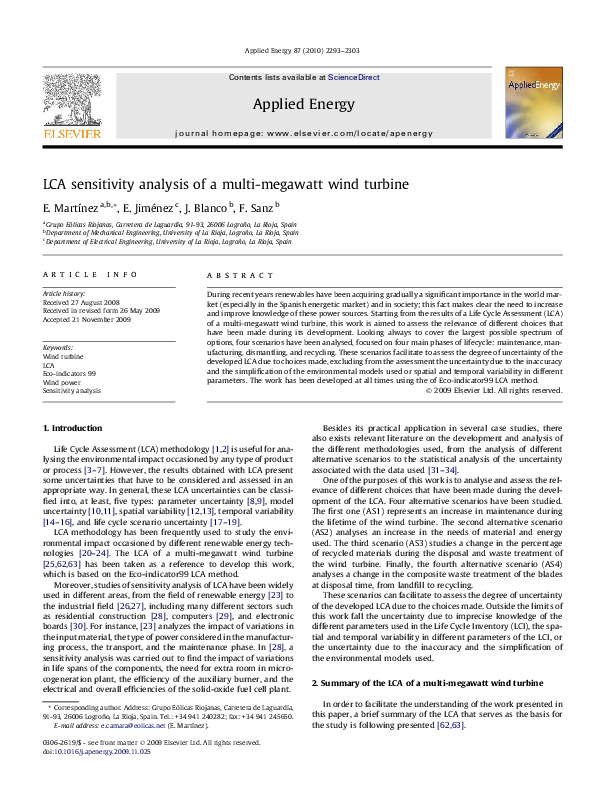 (PDF) LCA sensitivity analysis of a multi-megawatt wind turbine