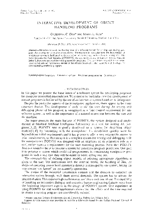 (PDF) Interactive development of object handling programs