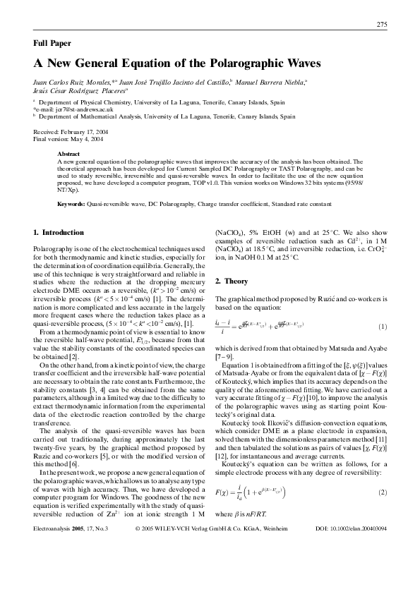 (PDF) A New General Equation of the Polarographic Waves