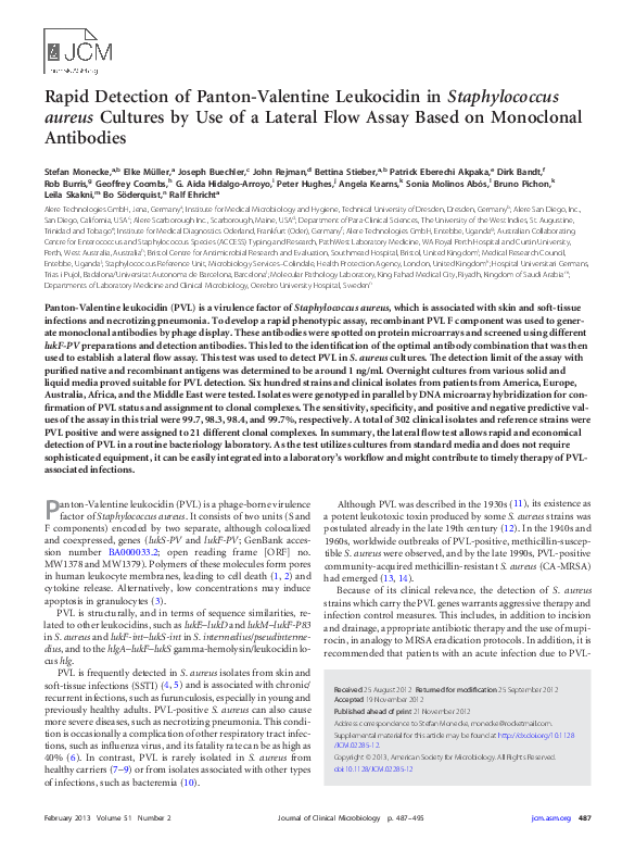 (PDF) Rapid detection of Panton–Valentine leukocidin-positive Staphylococcus aureus by real-time ...