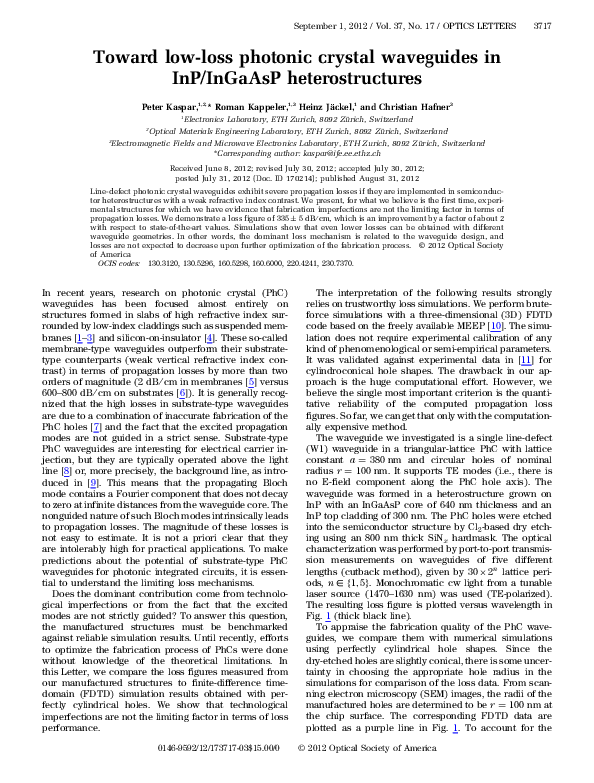 (PDF) Toward low-loss photonic crystal waveguides in InP/InGaAsP heterostructures