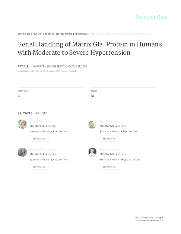 (PDF) Renal Handling of Matrix Gla-Protein in Humans with Moderate to ...