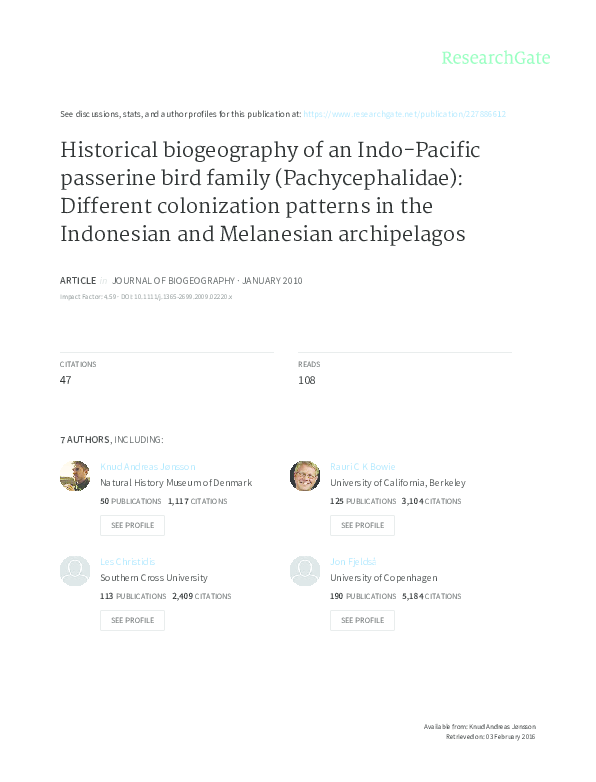 (PDF) Historical biogeography of an Indo-Pacific passerine bird family ...
