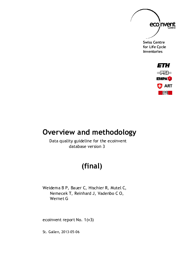 (PDF) Data quality guideline for the ecoinvent database version 3. [R]
