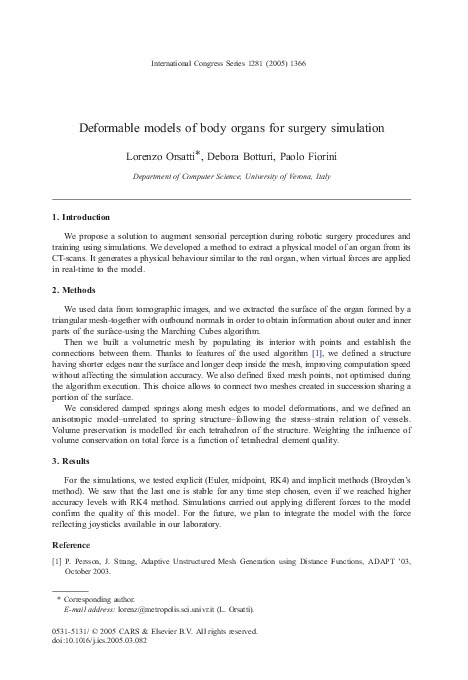 (PDF) Deformable models of body organs for surgery simulation