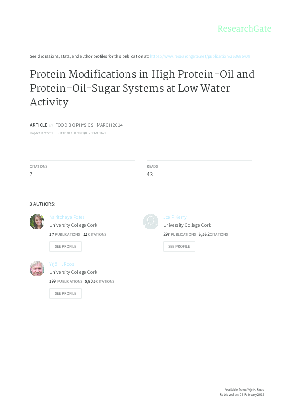 (PDF) Protein Modifications in High Protein-Oil and Protein-Oil-Sugar ...