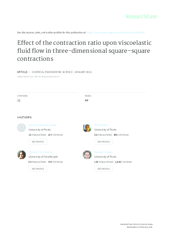 (PDF) Effect of the contraction ratio upon viscoelastic fluid flow in ...
