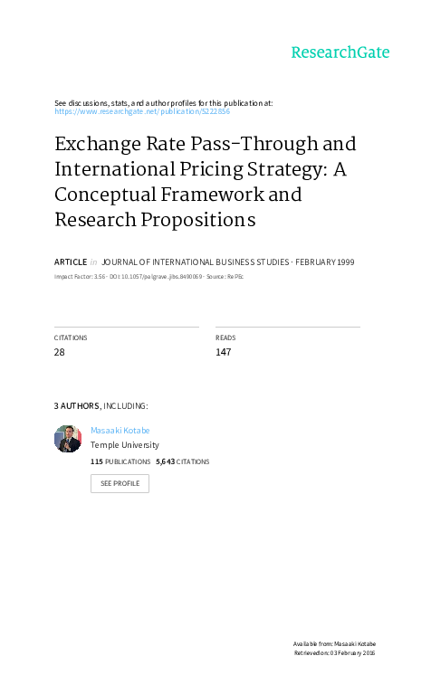 (PDF) Exchange Rate Pass-Through and International Pricing Strategy: A ...