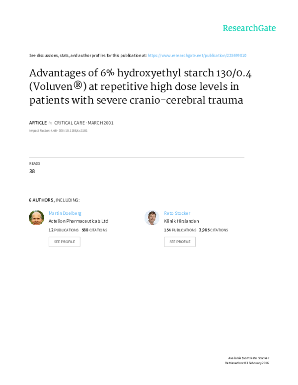 (PDF) Advantages of 6% hydroxyethyl starch 130/0.4 (Voluven®) at ...